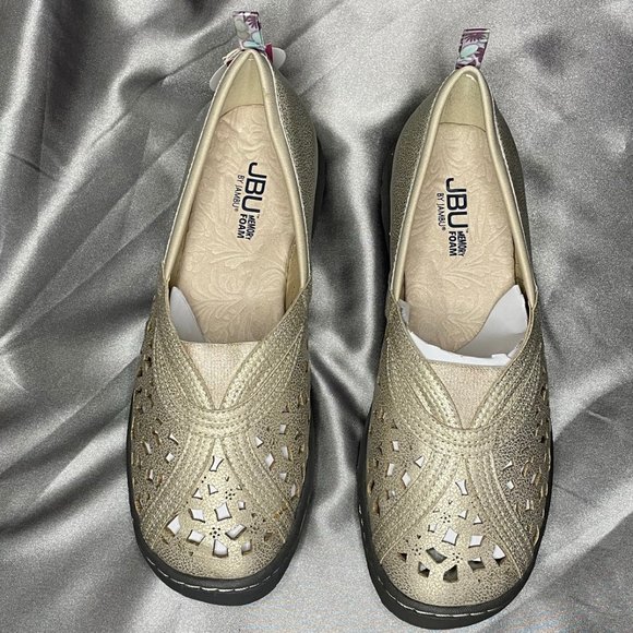 JBU | Shoes | Jbu Shimmer Champagne Shoes Wpurple Flower Accents On ...